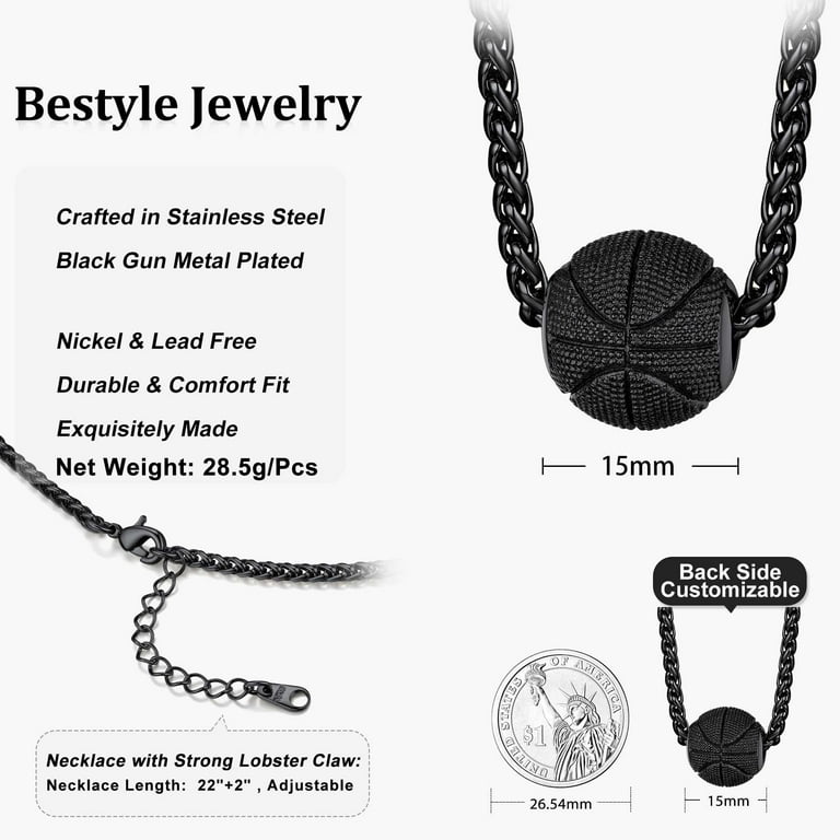 Bestyle Stainless Steel Sport Necklace for Men Black 3D Bestyle Stainless Steel Sport Necklace for Men Black 3D