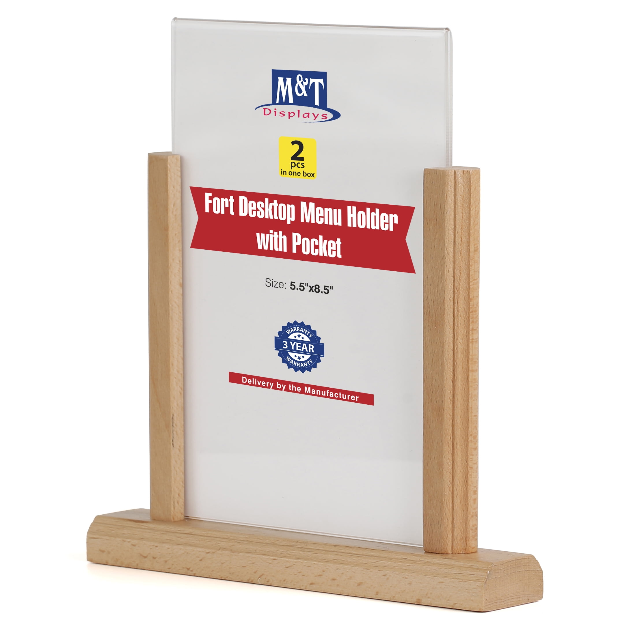 M&T Displays Classic Desktop Menu Holder with Acrylic U Type Pocket ...