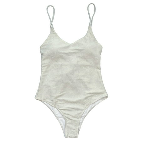 Women One Piece Shiny Monokini Backless Lace-up High Cut Bathing Suit ...