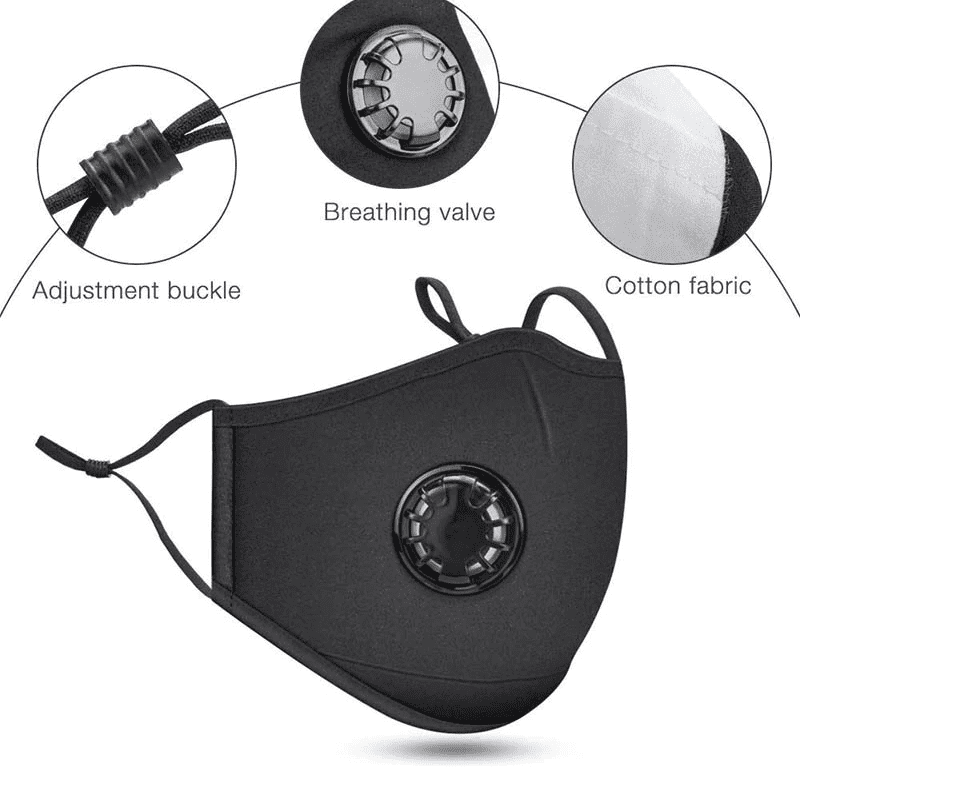Reusable Face Mask with Breathing Air Valve and 2 Free Carbon Filters ...