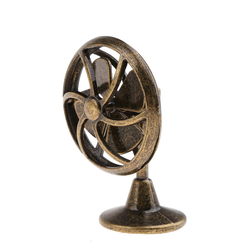 1/12 Miniatures Desk Table Ornament - Alloy Mini Lobby Fan Bronze ...