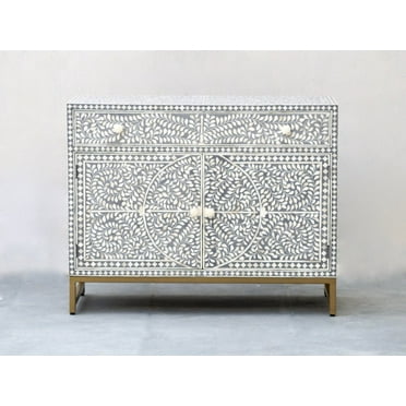 Lakecity Arts Bone Inlay Scrollvine Design Entryway Cabinet Black, Bone ...