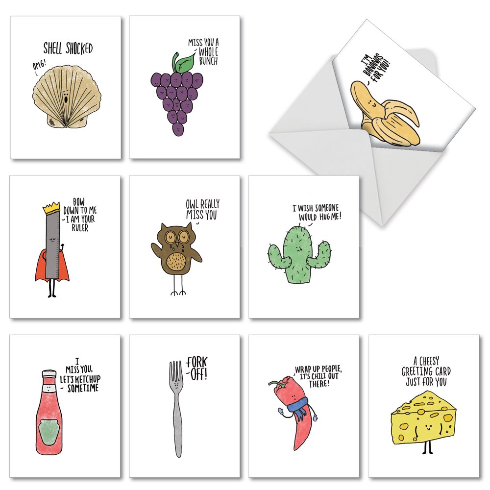 M2975OCB FUN PUNS' 10 Assorted All Occasions Note Cards Featuring Fun ...