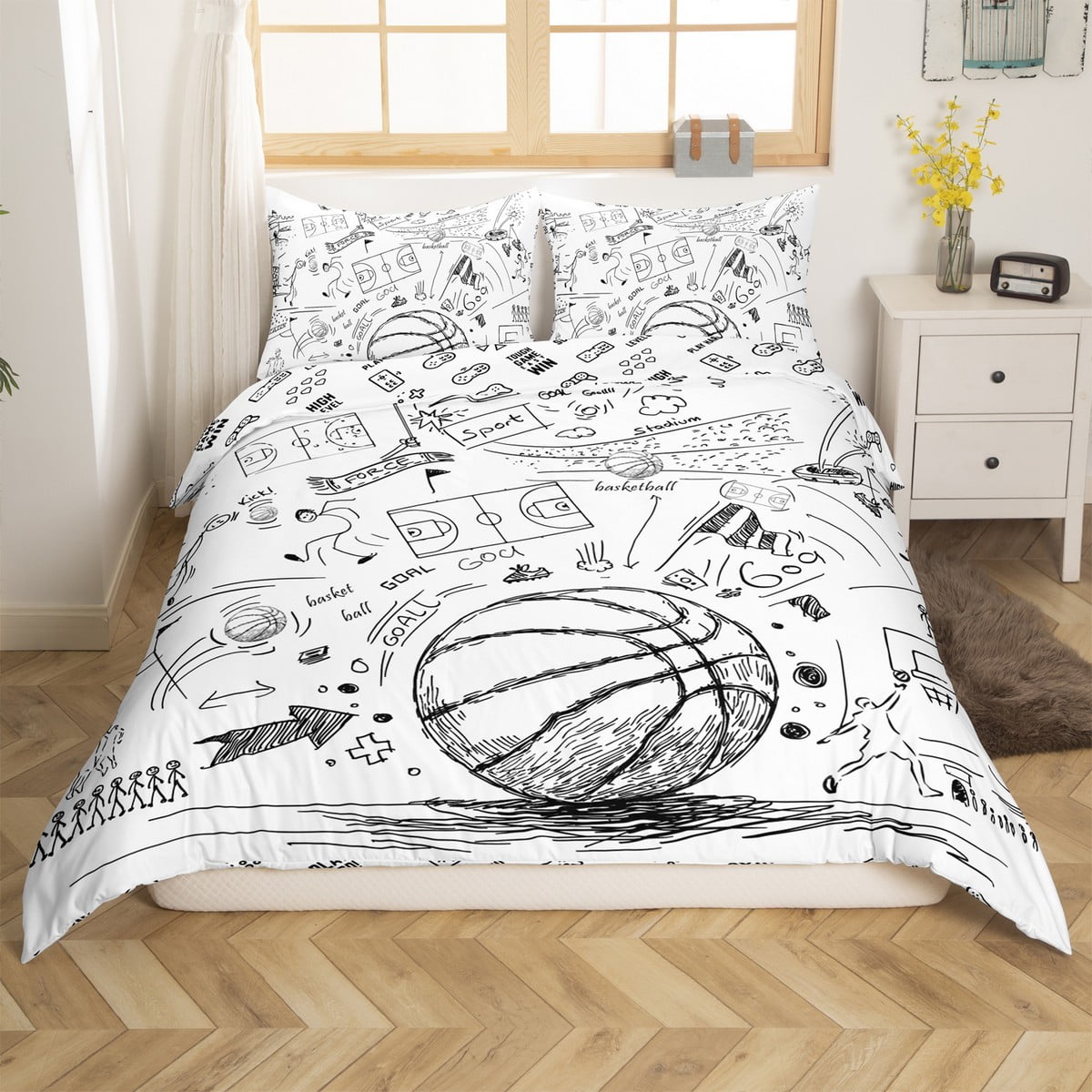 Click here for Yst Kids Basketball Duvet Cover Twin Size Hand Dra... prices