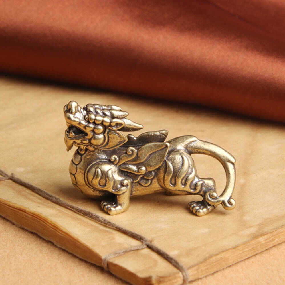 1.9" Curio Chinese Bronze Kylin Chi-lin Qilin Pixiu Pi Xiu Beast Statue ...
