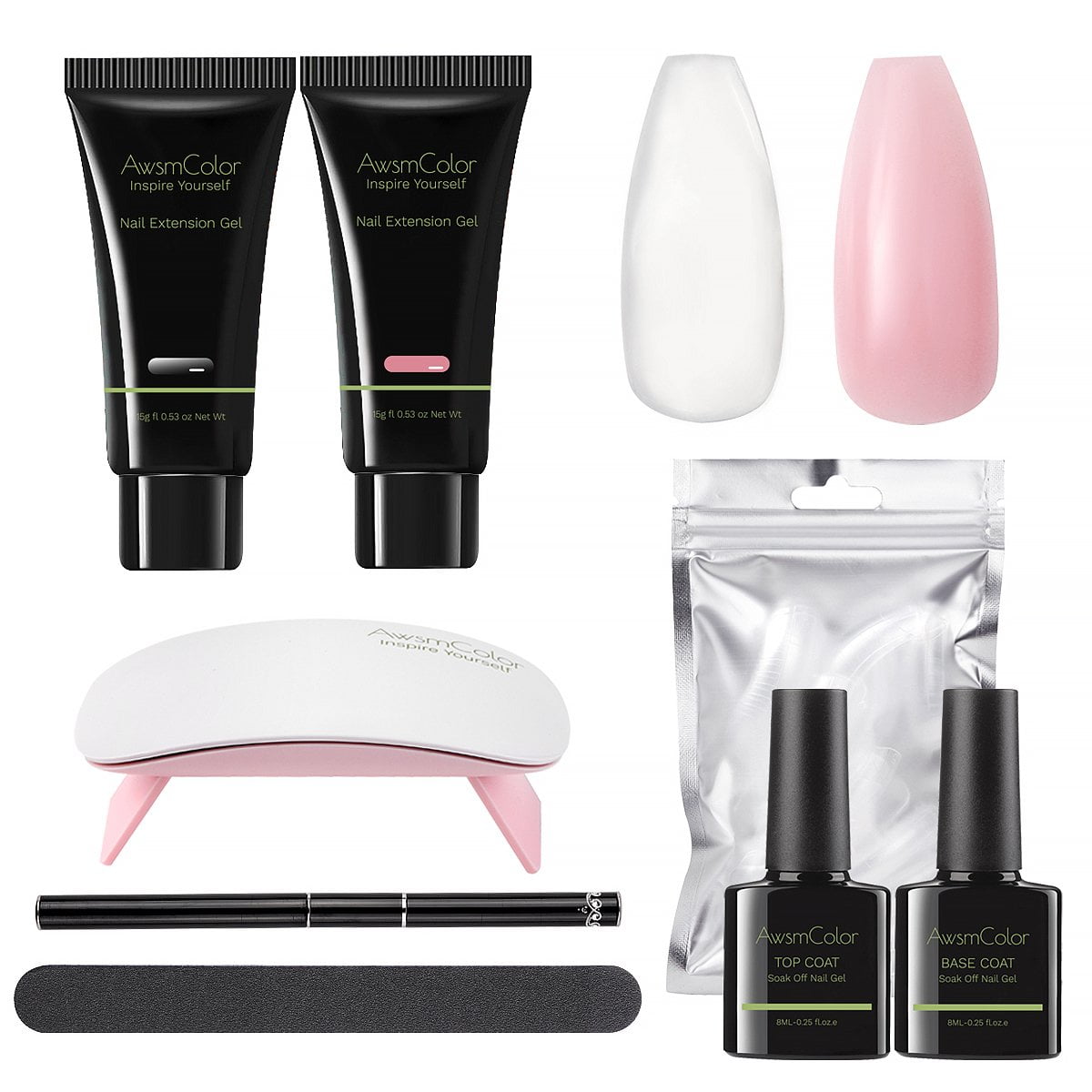 Awsmcolor by Makartt Pink & Clear Poly Nail Extension Gel Kit | Walmart ...