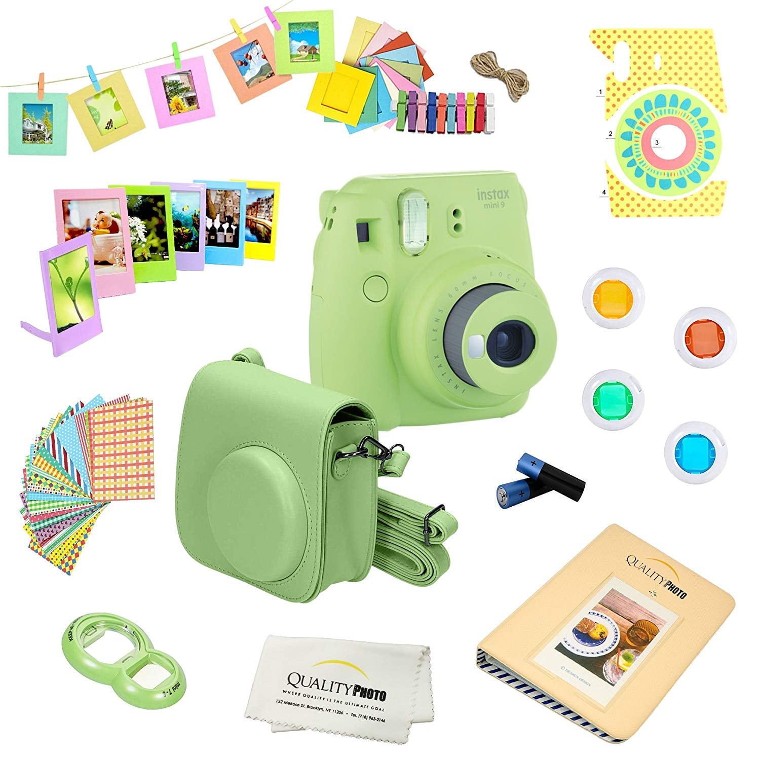 Fujifilm Mini 9 (Lime Green) Deluxe kit bundle Includes -Instant camera ...