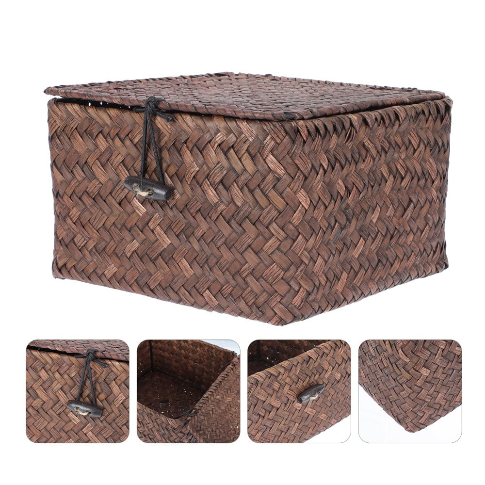Basket Storage Woven Rattan Wicker Baskets Seagrass Bins Lid Small Rectangular Boxes Lids Sundries Organizer Decorative Walmart