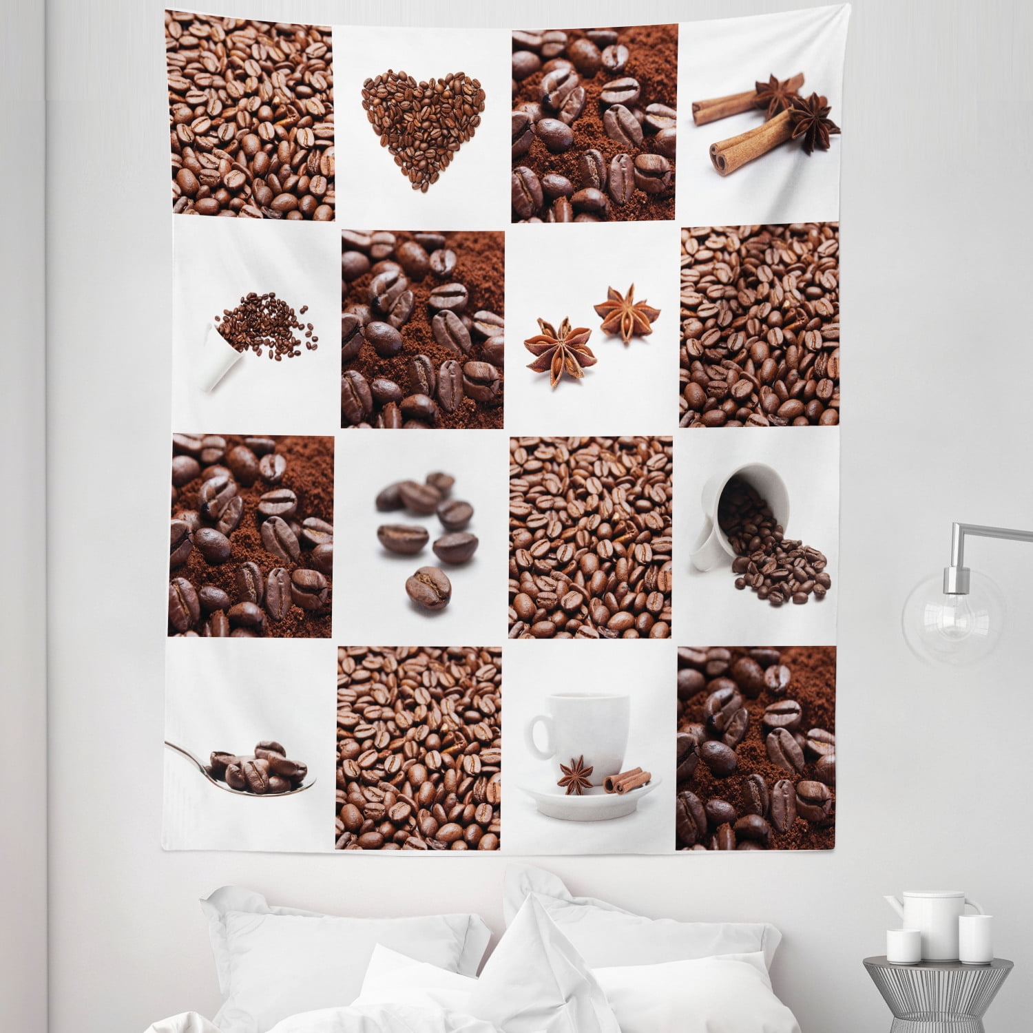 Coffee Tapestry, Coffee with Roasted Beans Concept Collage Hearts Stars ...