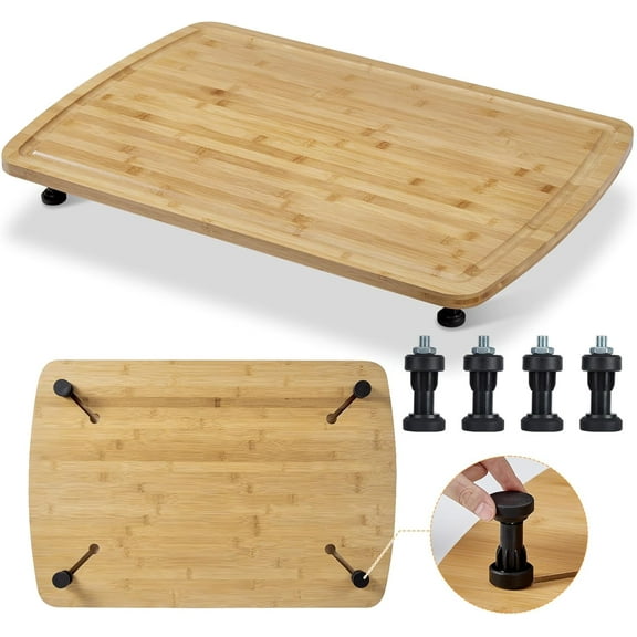 Bamboo Stovetop Cover Cutting Board with Adjustable Legs, Dual-Purpose ...
