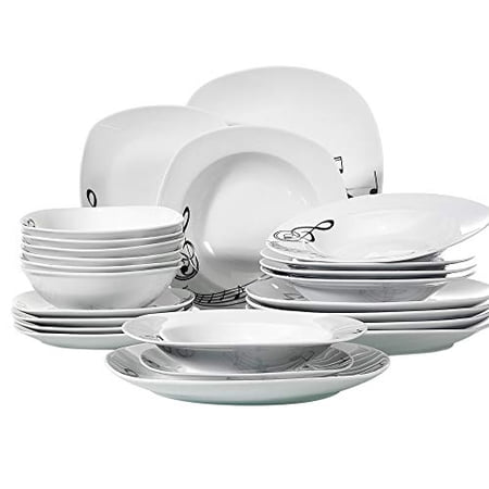 VEWEET Kitchen Porcelain Dinnerware Set, 24-Piece Tableware Set with ...