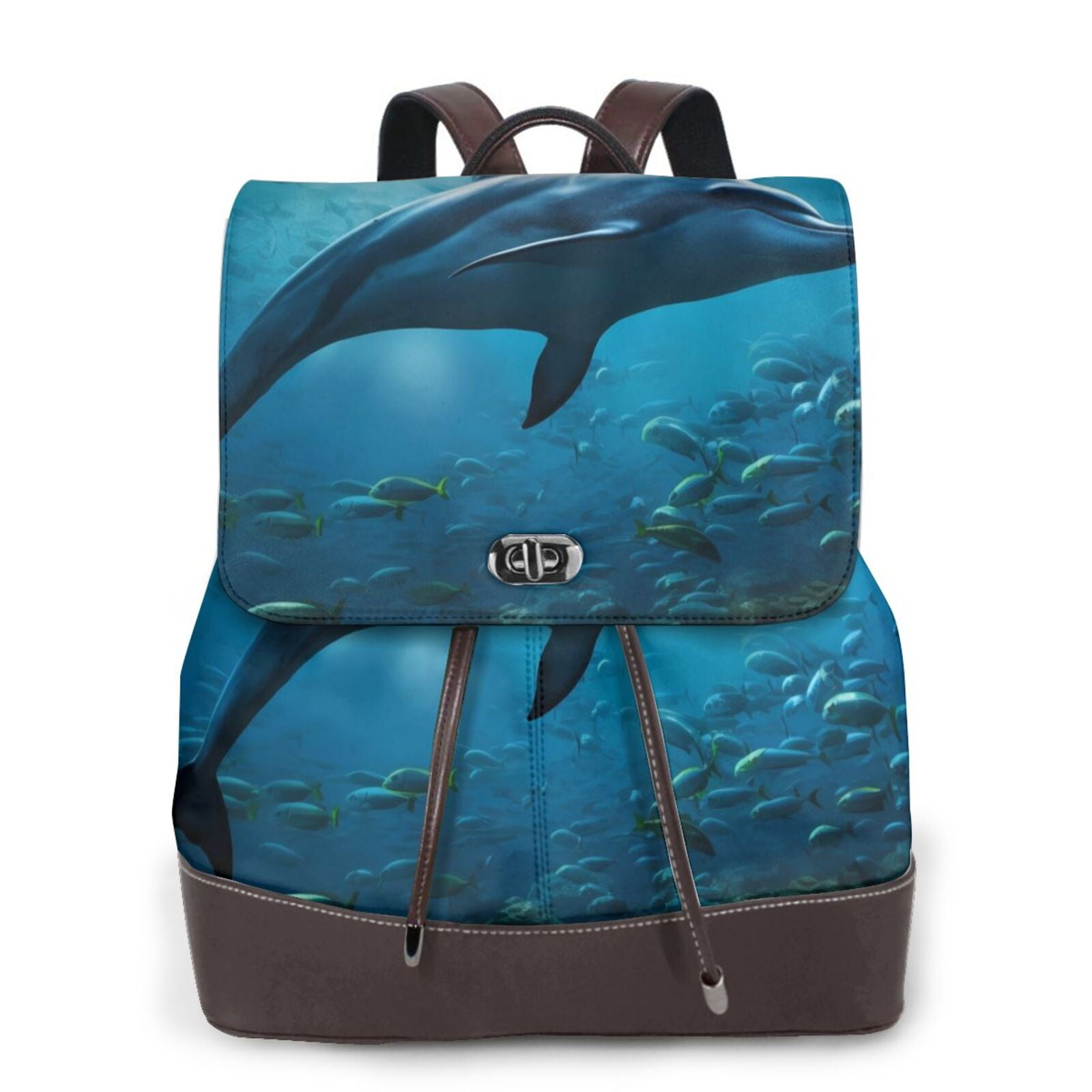 Fotbe Ocean Dolphin Fish School for Leather Backpack Purse for Women ...