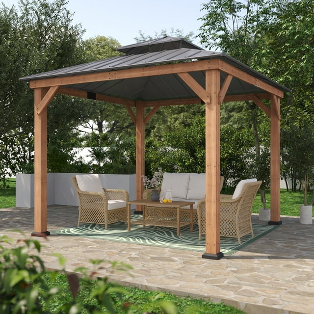 HOMETRENDS 11' x 11' Hardtop Cedar Square Gazebo, Black - Walmart.ca