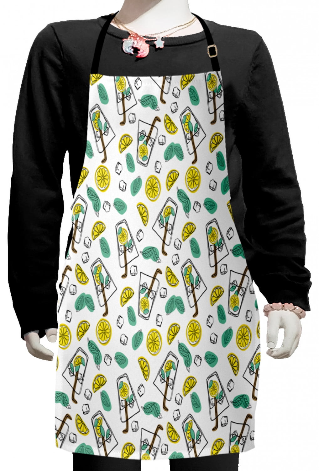 Cartoon Kids Apron, Summer Themed Glass of Mojito Hand Drawn Ice Cubes ...
