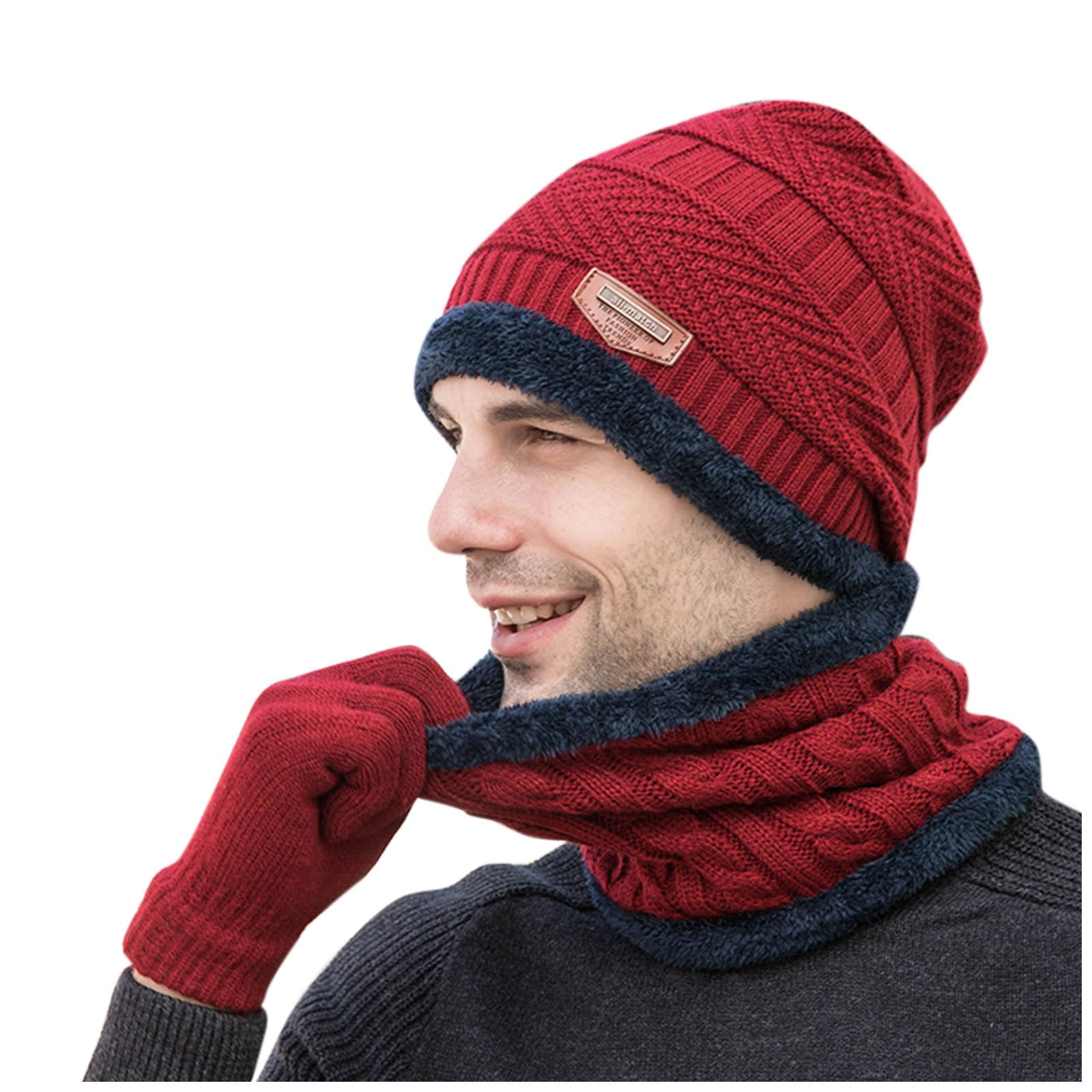 WZHKSN Men'S Winter Knitted Windproof Hat Scarf Gloves Three-Piece ...