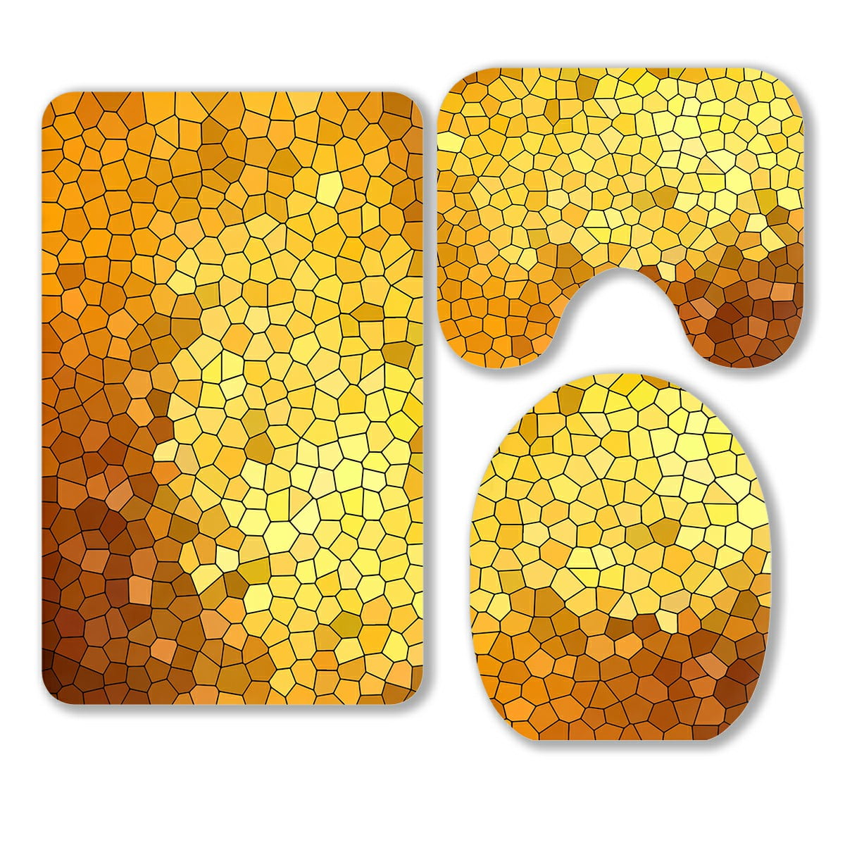 ABPHQTO Unique Modern Shiny Gold Mosaic Texture 3 Piece Bathroom Rugs ...
