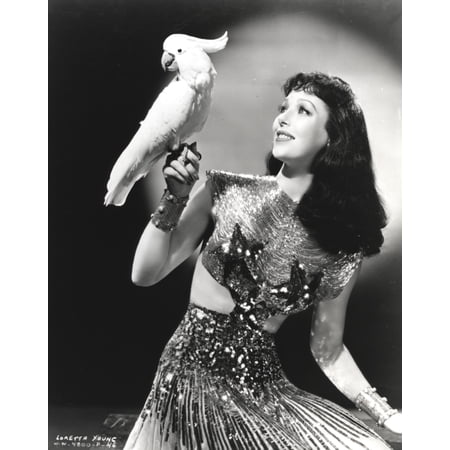 Loretta Young Lady Pose with Parrot Bird Photo Print (8 x 10) | Walmart ...