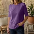 CYMMPU Women's Crew Neck Mid-Length Sleeve T-Shirt, Solid Color Semi ...
