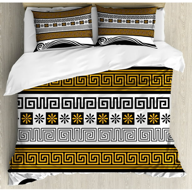 Greek Key Queen Size Duvet Cover Set, Neoclassical Borders Collection ...