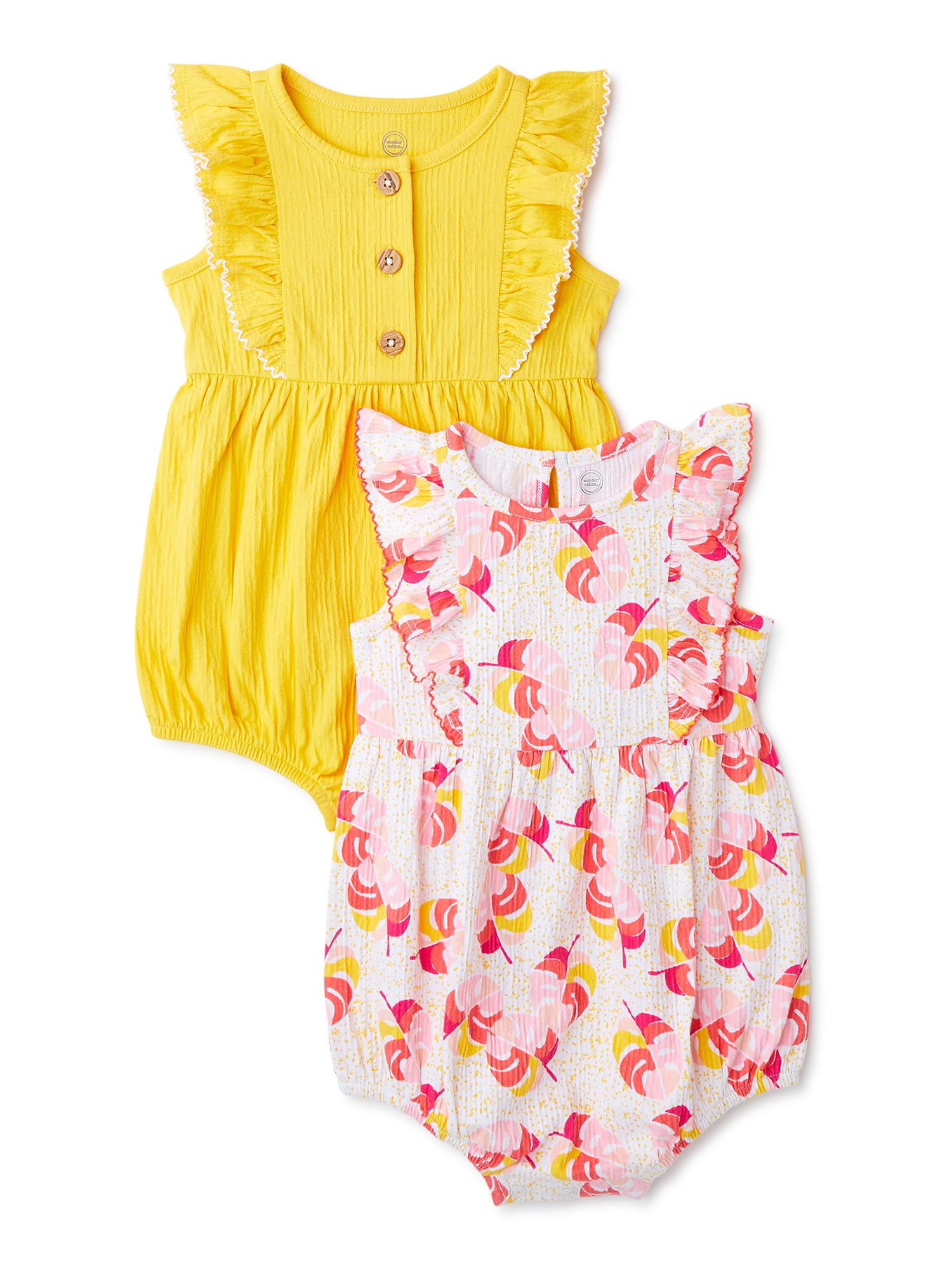 Wonder Nation Baby Girl Ruffle Rompers, 2-Pack, Sizes 0/3-24 Months ...
