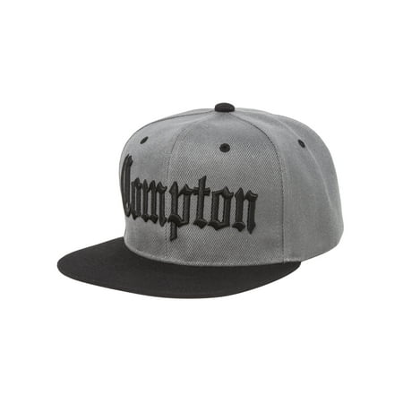 Compton Blackout Olde English Font Grey/Black Snapback Hat | Walmart Canada