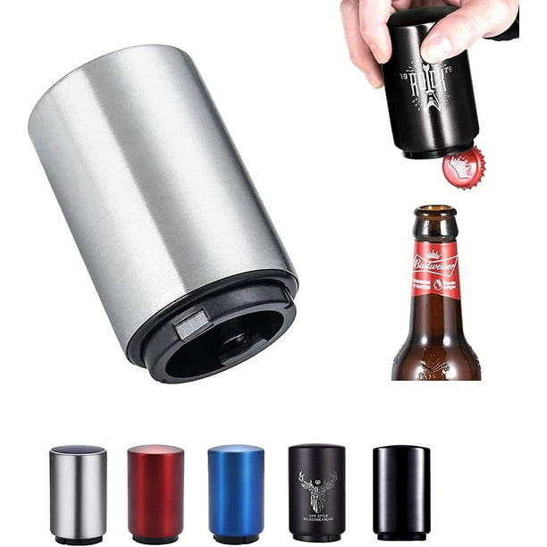 Beer Bottle Opener, Magnetic Automatic Stainless Steel Push Down Opener ...