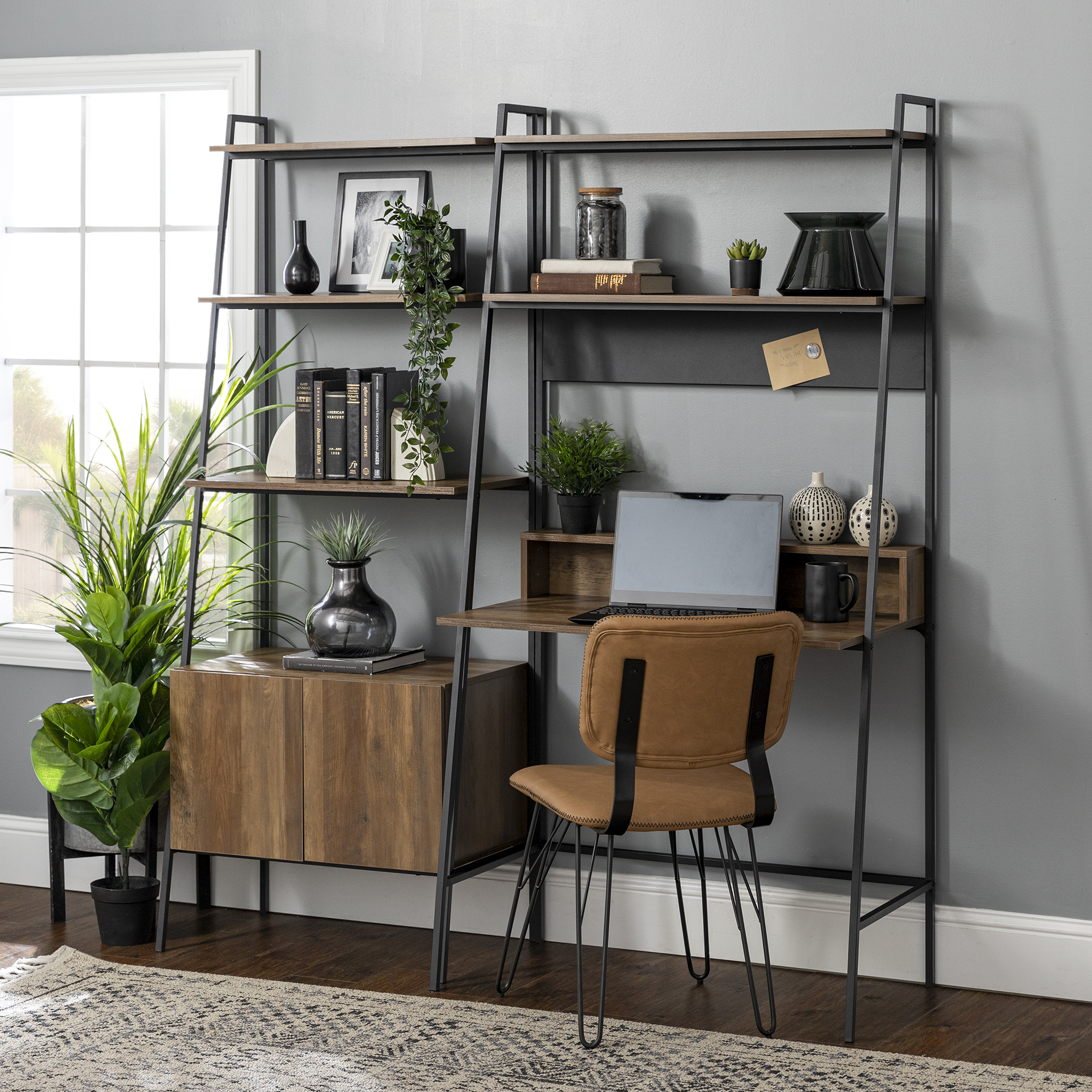 Manor Park Industrial 2-Door Bookcase and Desk Set, Barnwood - Walmart.com
