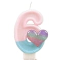 Birthday Cake Candle Glitter Gradient Number 6 with Heart Accent Pastel ...