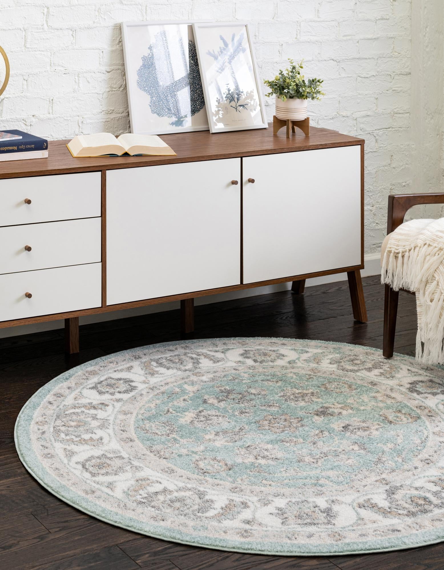 Rugs.com Aurelia Collection Rug – 7 Ft Round Aqua Medium-Pile Rug ...