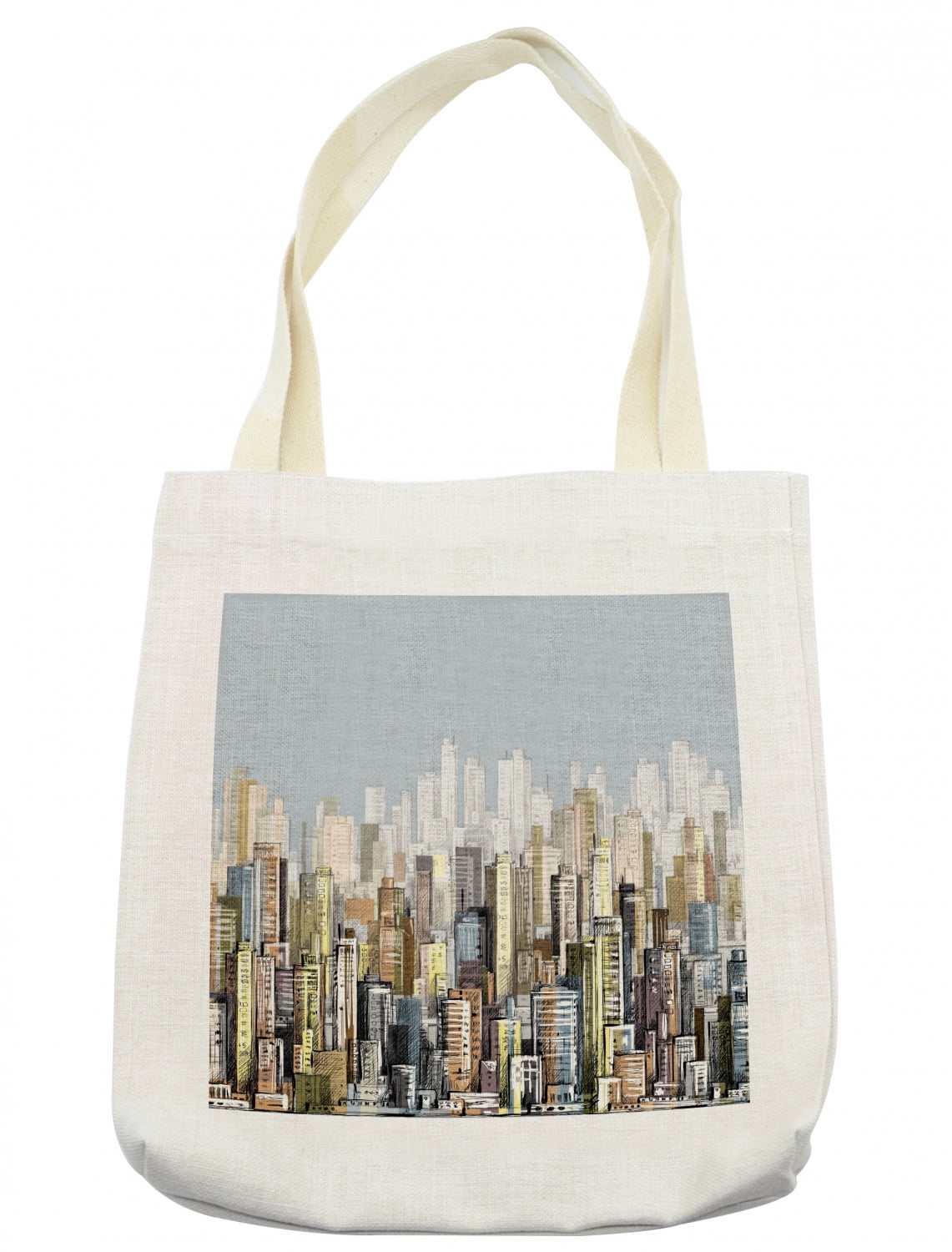 City Tote Bag, Hand Drawn Modern Urban Life Illustration Apartment ...
