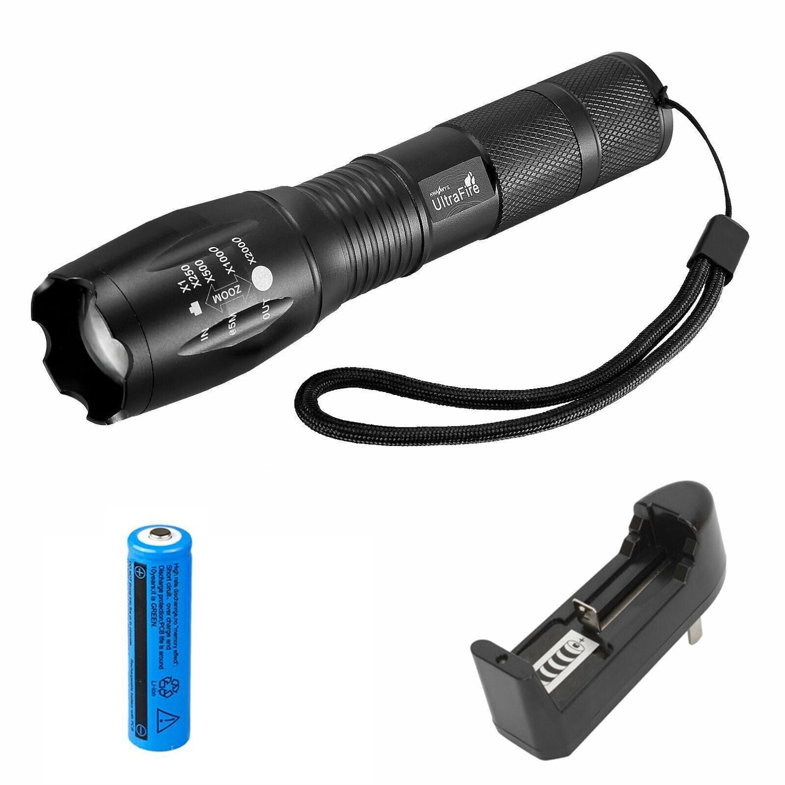 Super Bright Tactical LED Flashlight+ 3.7V Li-ion Rechargeable ...