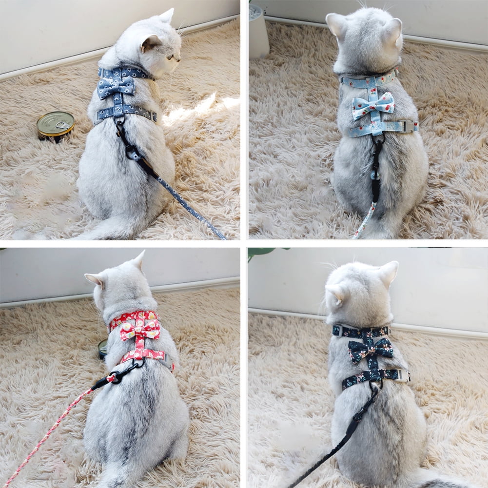 SPRING PARK Bow Tie Cat Vest Kitten Puppy Harness Leash Set Safety Rope ...