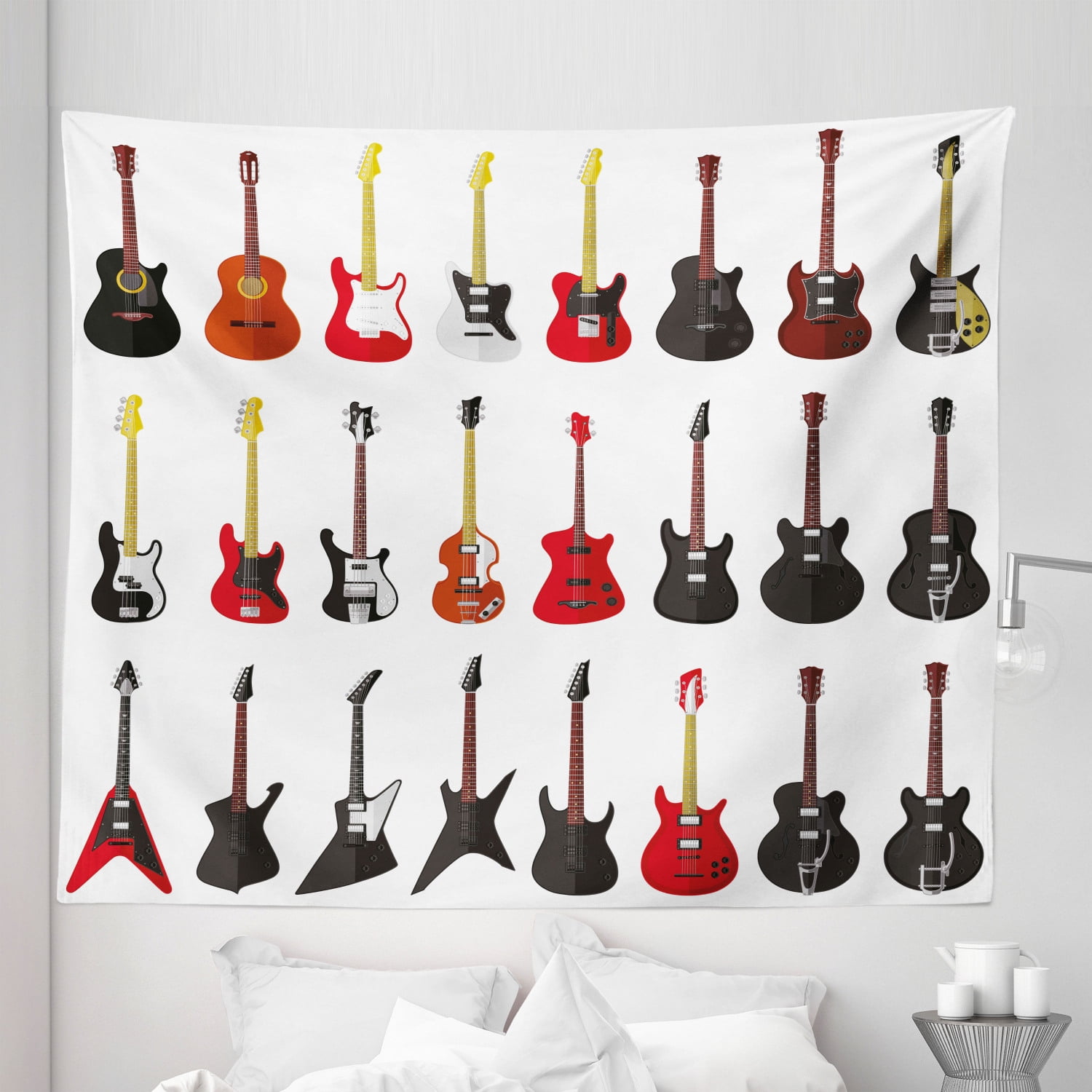 Guitar Tapestry, Musical Instruments Set Pattern Various Acoustic Bass ...