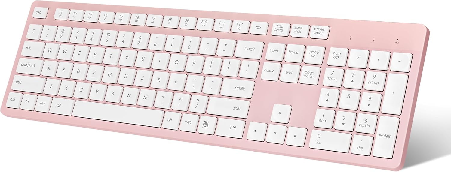 shiyou-Pink Wireless Keyboard, 2.4GHz Full-Sized Ergonomic Computer ...
