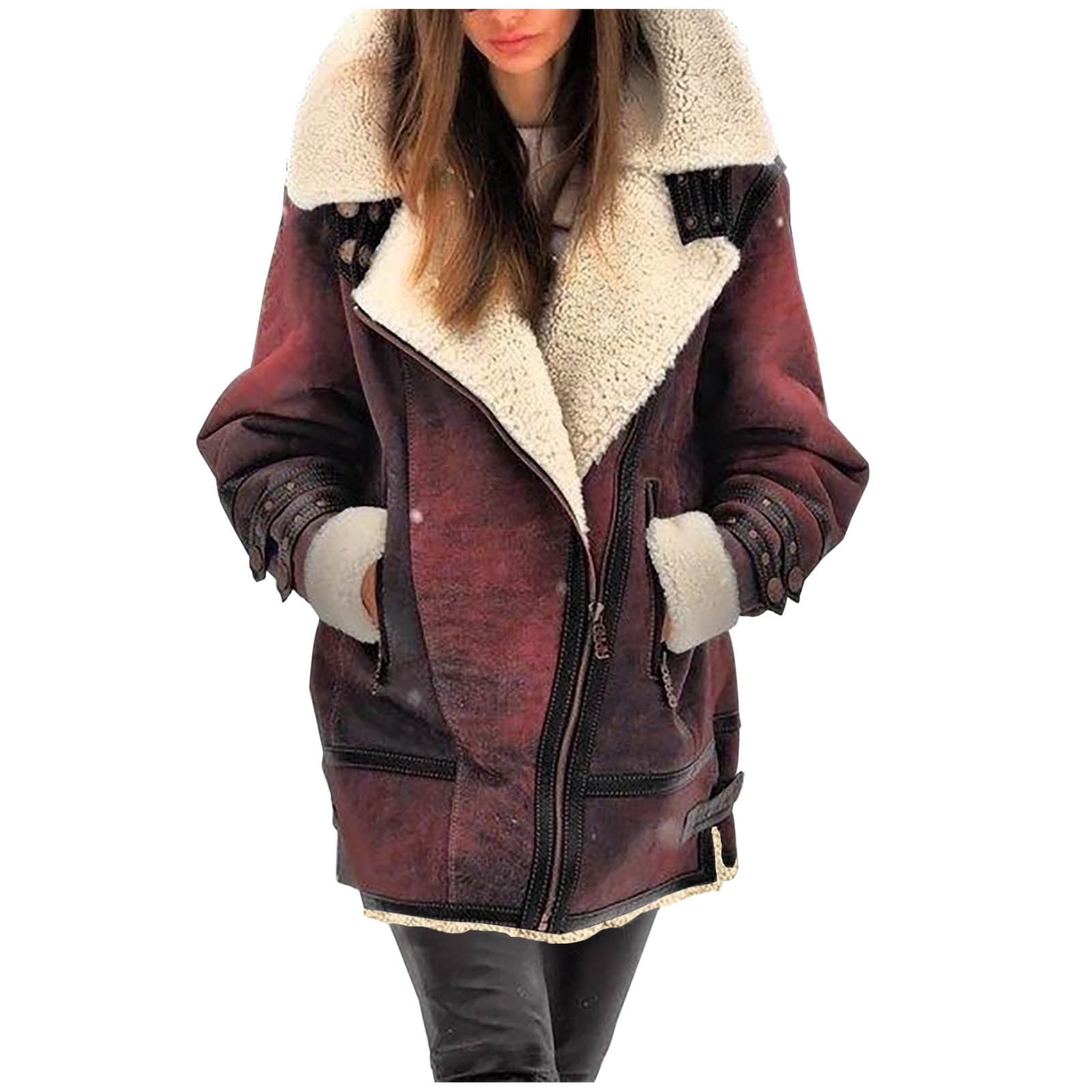Winter Coats for Women Deals! Verugu Women's Plus Size Faux Leather ...