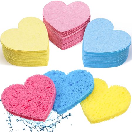 90 Pieces Heart Shaped Compressed Facial Sponge, Face Cleansing Sponge ...