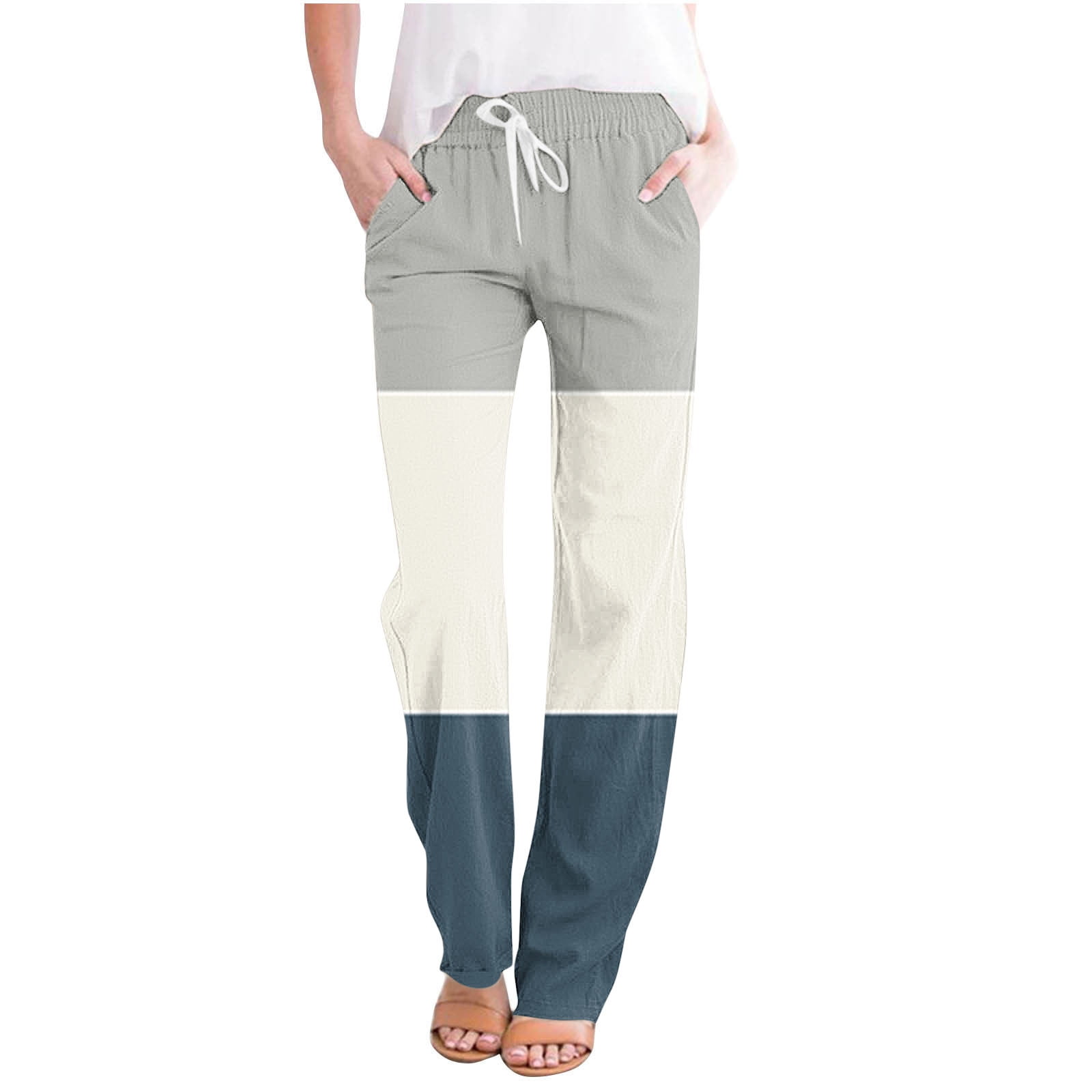 Click here for Faiwad Womens Linen Wide Leg Pants Lace Up Elastic... prices