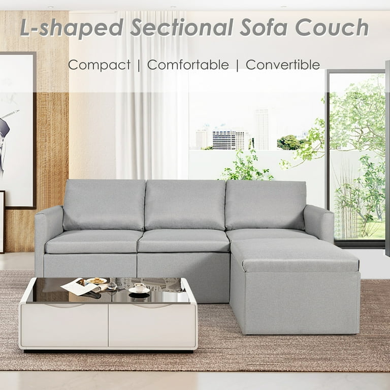 Costway Convertible Sectional Sofa L Shaped Couch w Reversible Chaise Light Grey
