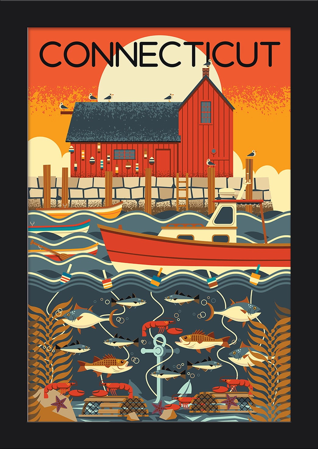 Connecticut - Nautical Geometric - Lantern Press Artwork (12x18 Giclee ...