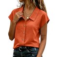 AHTJRT Plus Size Button Down Shirts for Women Cap Sleeve Lapel Collar ...