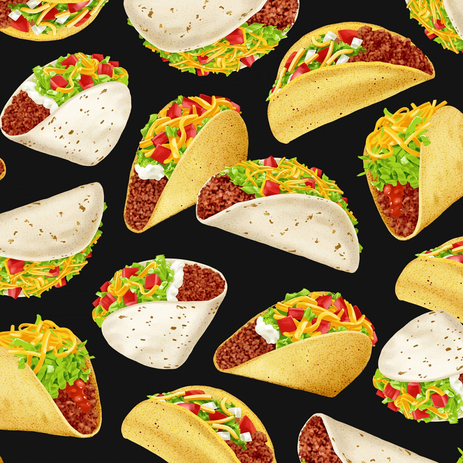 Timeless Treasures Food Tacos Tossed Black 100% Cotton Fabric by The ...