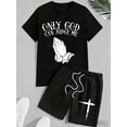 Black 2-Piece Cotton Mens Graphic T-Shirt & Shorts Set Only God Can ...