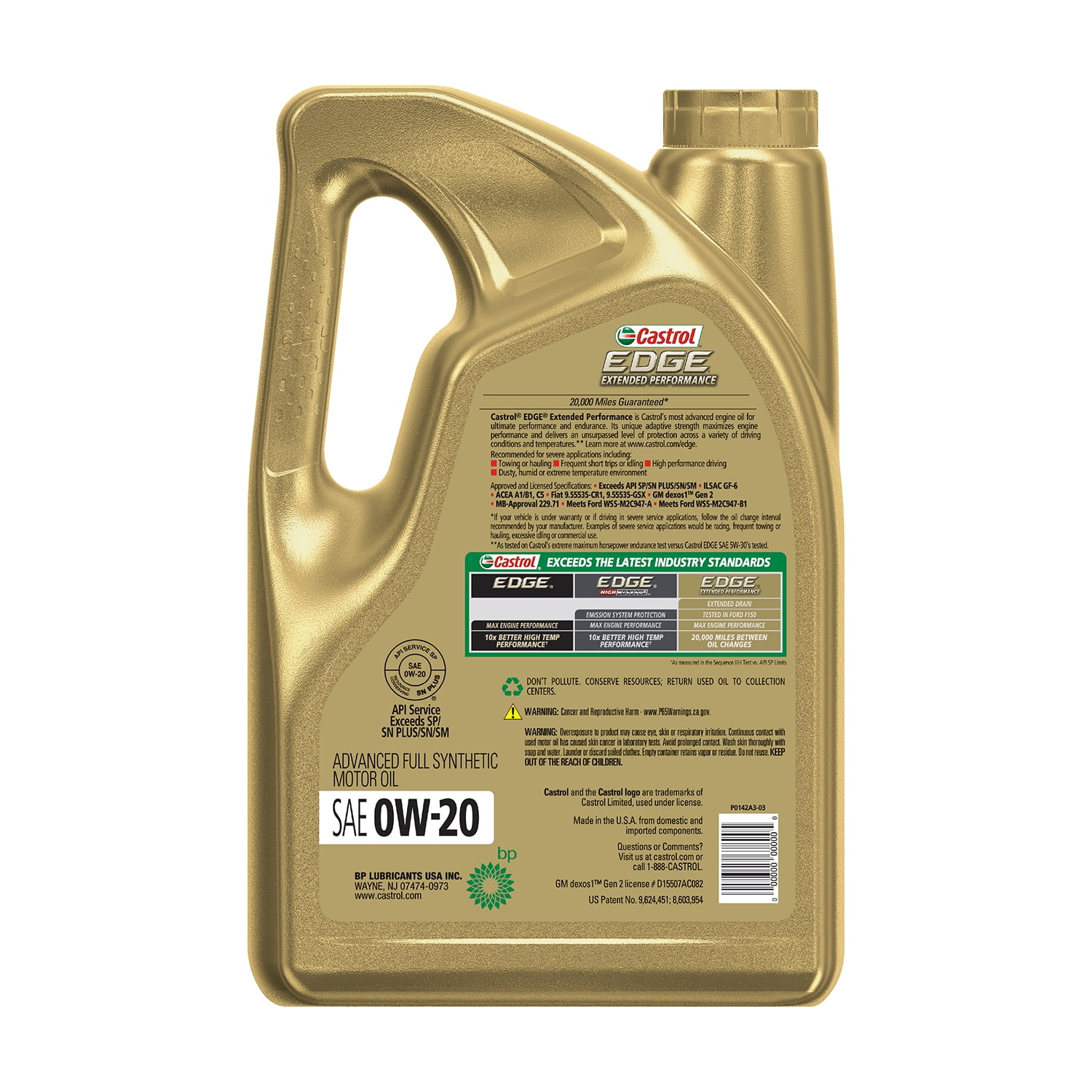 Castrol Edge Extended Performance 0W-20 Advanced Full Synthetic Motor ...