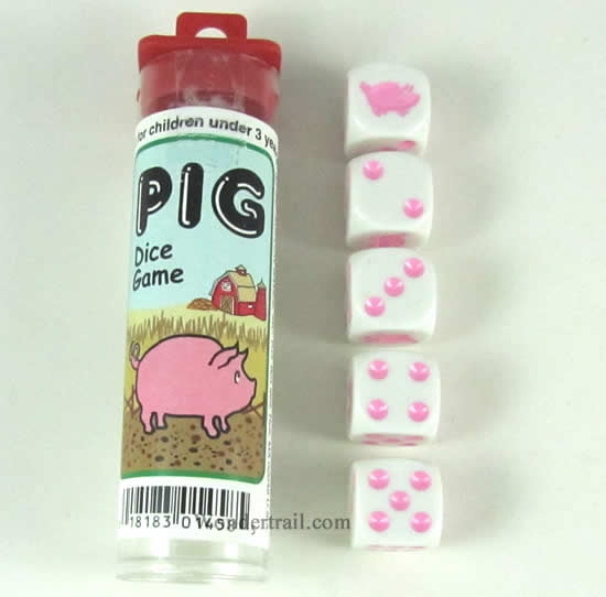 Pig Dice Game White Opaque with Pink Six Sided 16mm (5/8in) Koplow ...