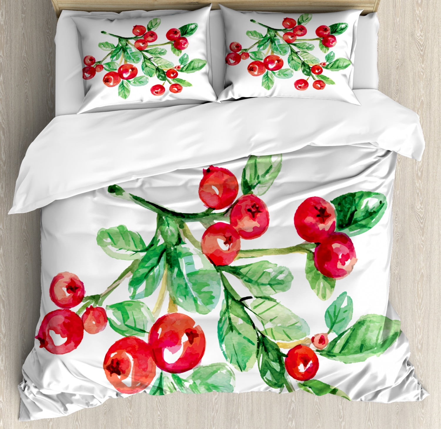 Cranberry Duvet Cover Set Queen Size Fruit Berry Diet Fresh Botanical