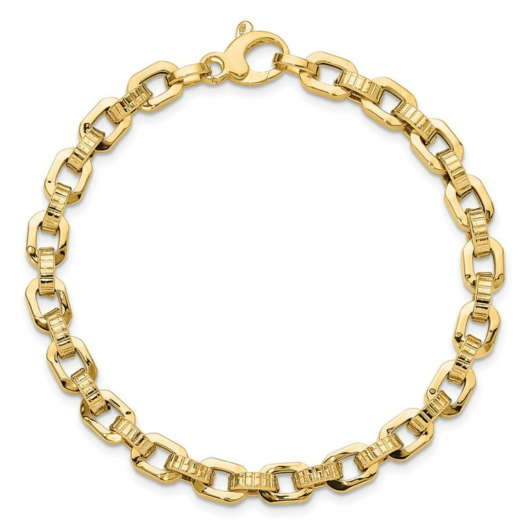 Primal Gold 14 Karat Yellow Gold Polished and Textured Fancy Link Bracelet