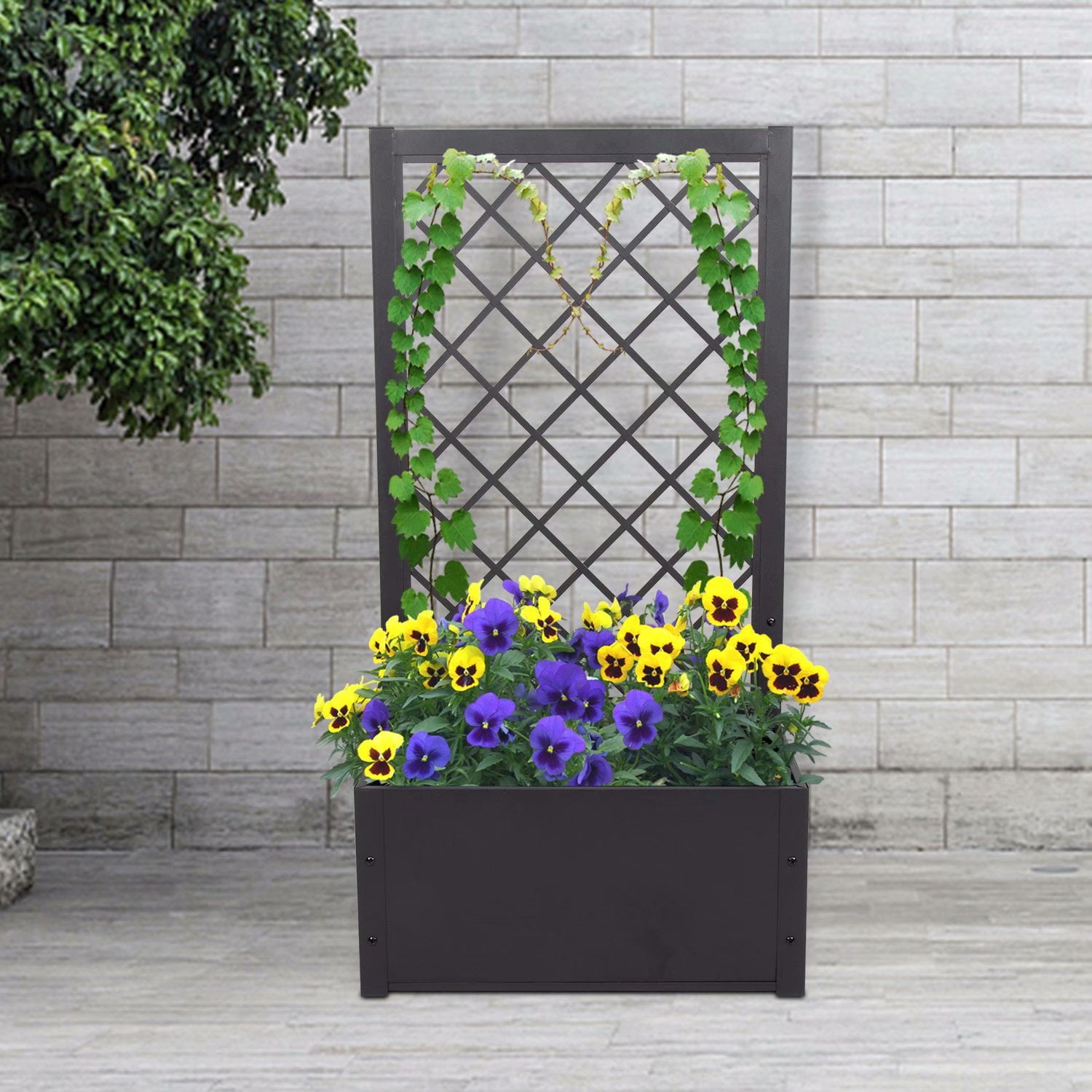 Kinbor Garden Iron Planter Free Standing Plant Raised Bed with Trellis ...