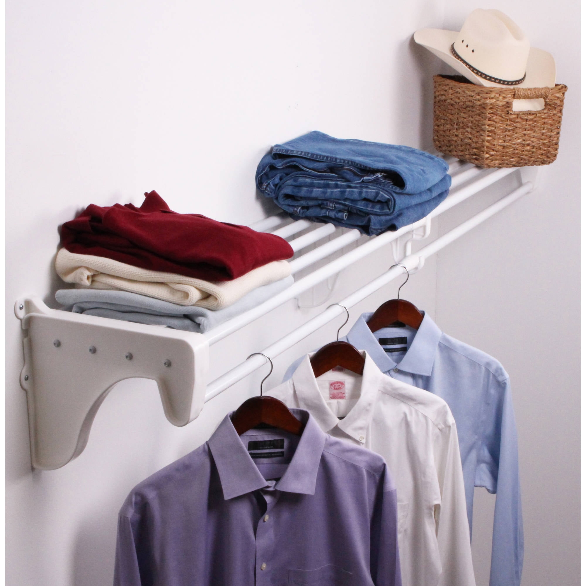 EZ Shelf 40"-73" Expandable Closet Shelf and Rod with 1 End Bracket ...
