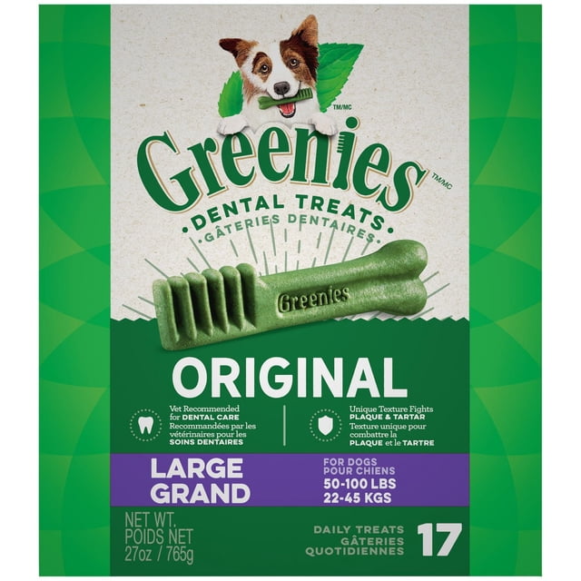 Greenies Original LARGE Oral Care Natural Dental Adult Dog Treats, 8-17 ...