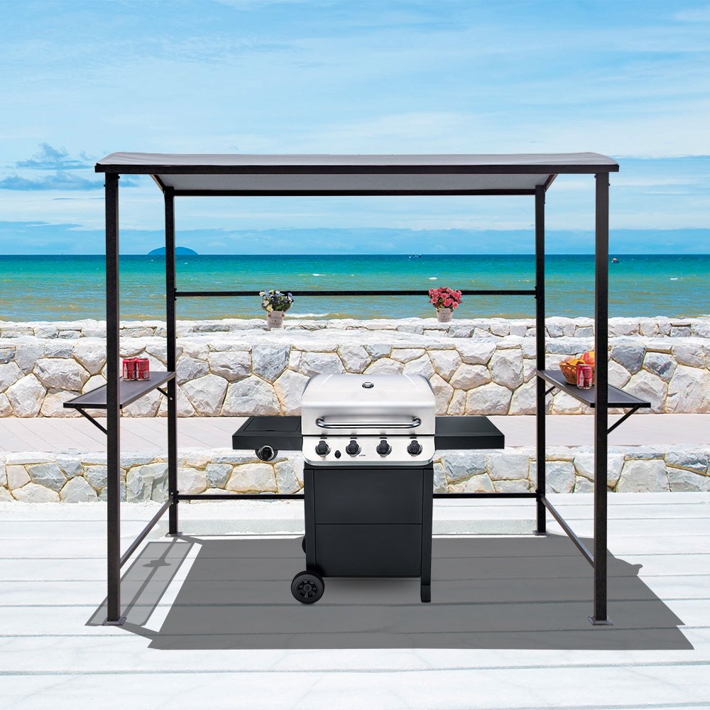 COBANA Grill Gazebo 8’by 4.6’ Outdoor Patio BBQ Canopy with Single-Tier ...